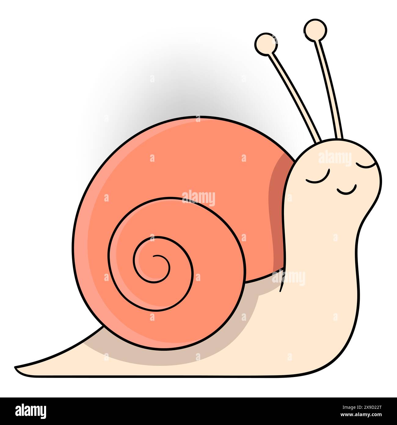 Cute animal cartoon doodle, a snail is walking slowly towards its nest ...
