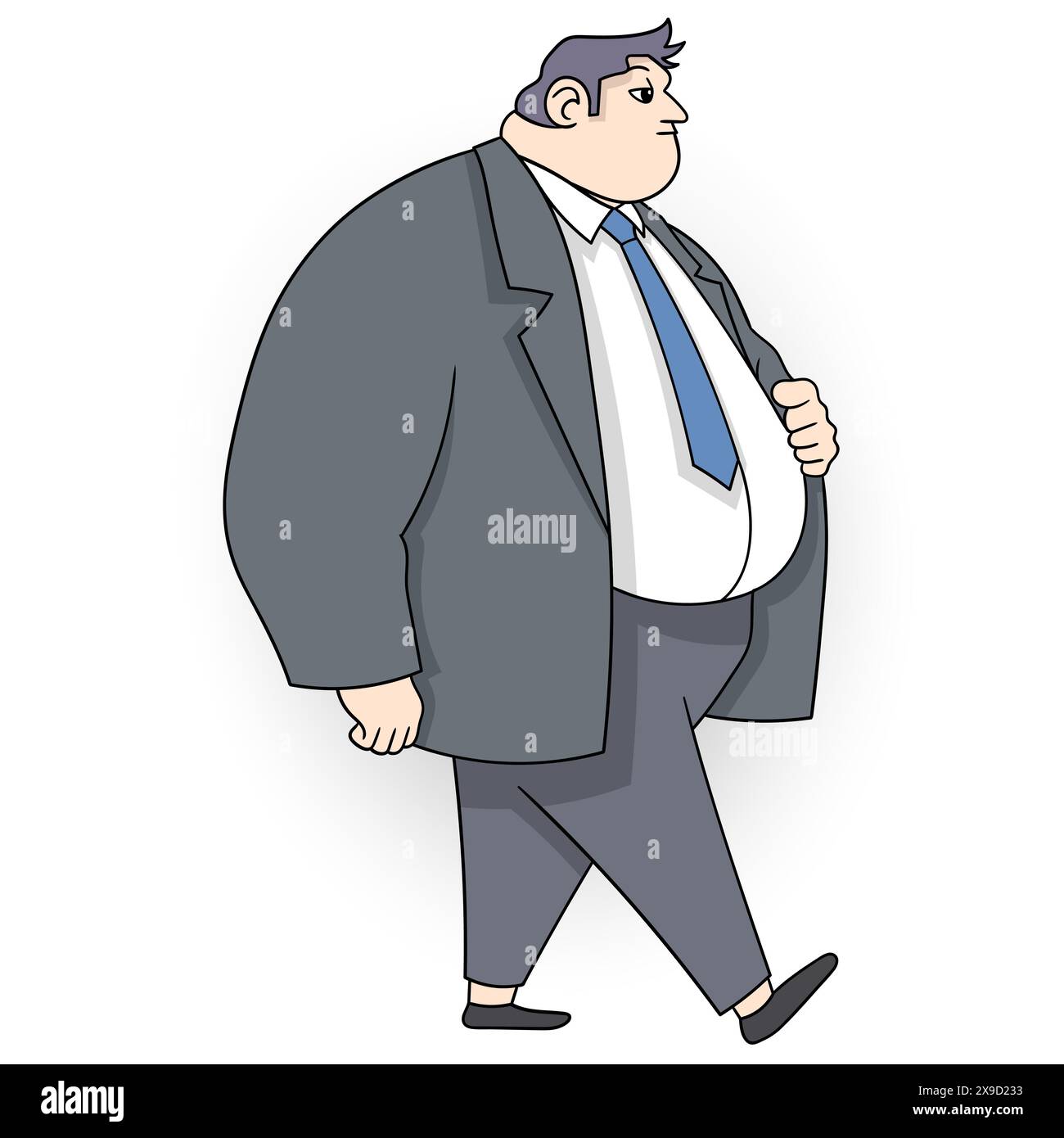 cartoon doodle of worker activities, a fat bellied man walking towards ...
