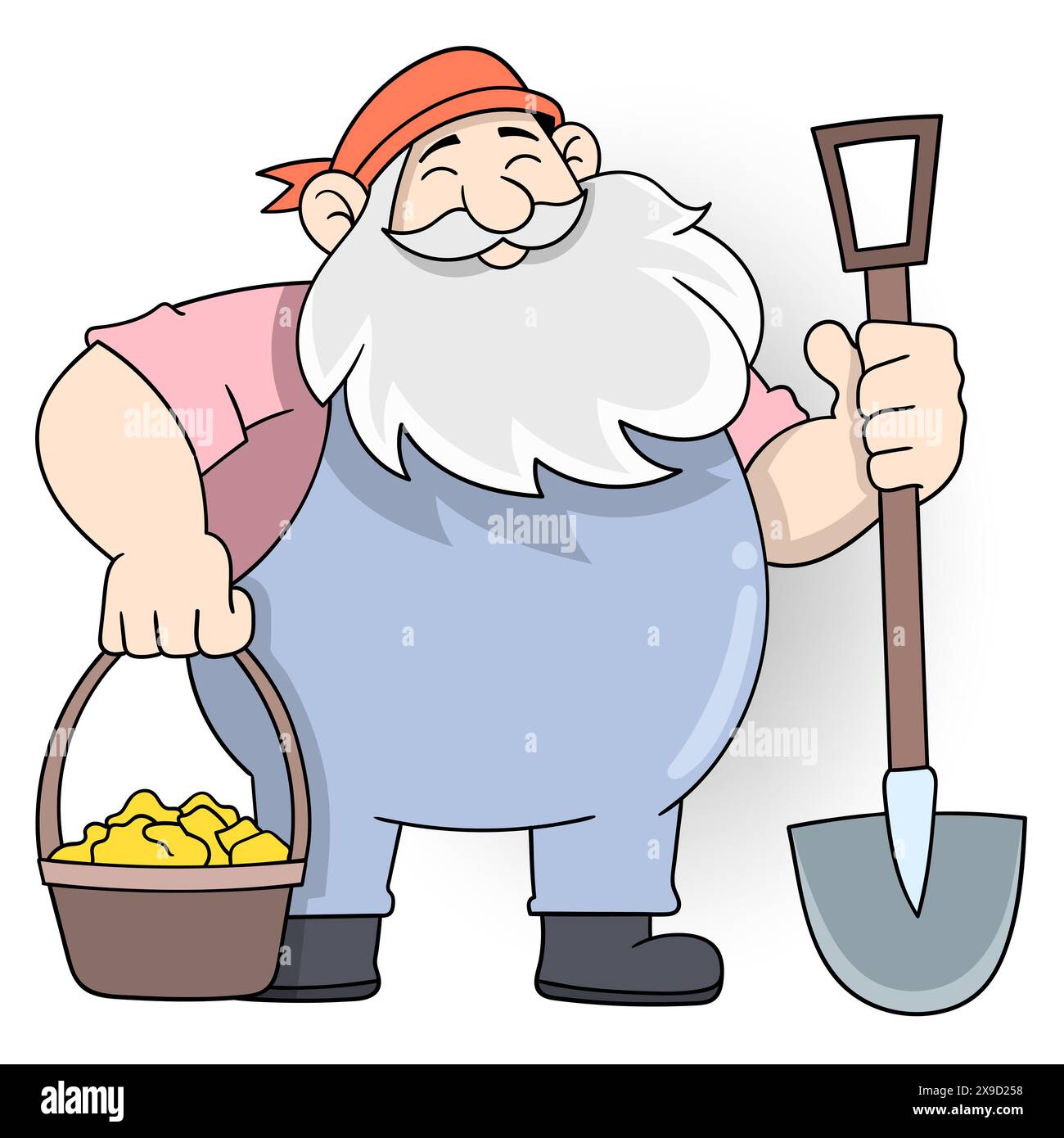 cartoon doodle of labor worker activity, old man carrying a shovel is ...