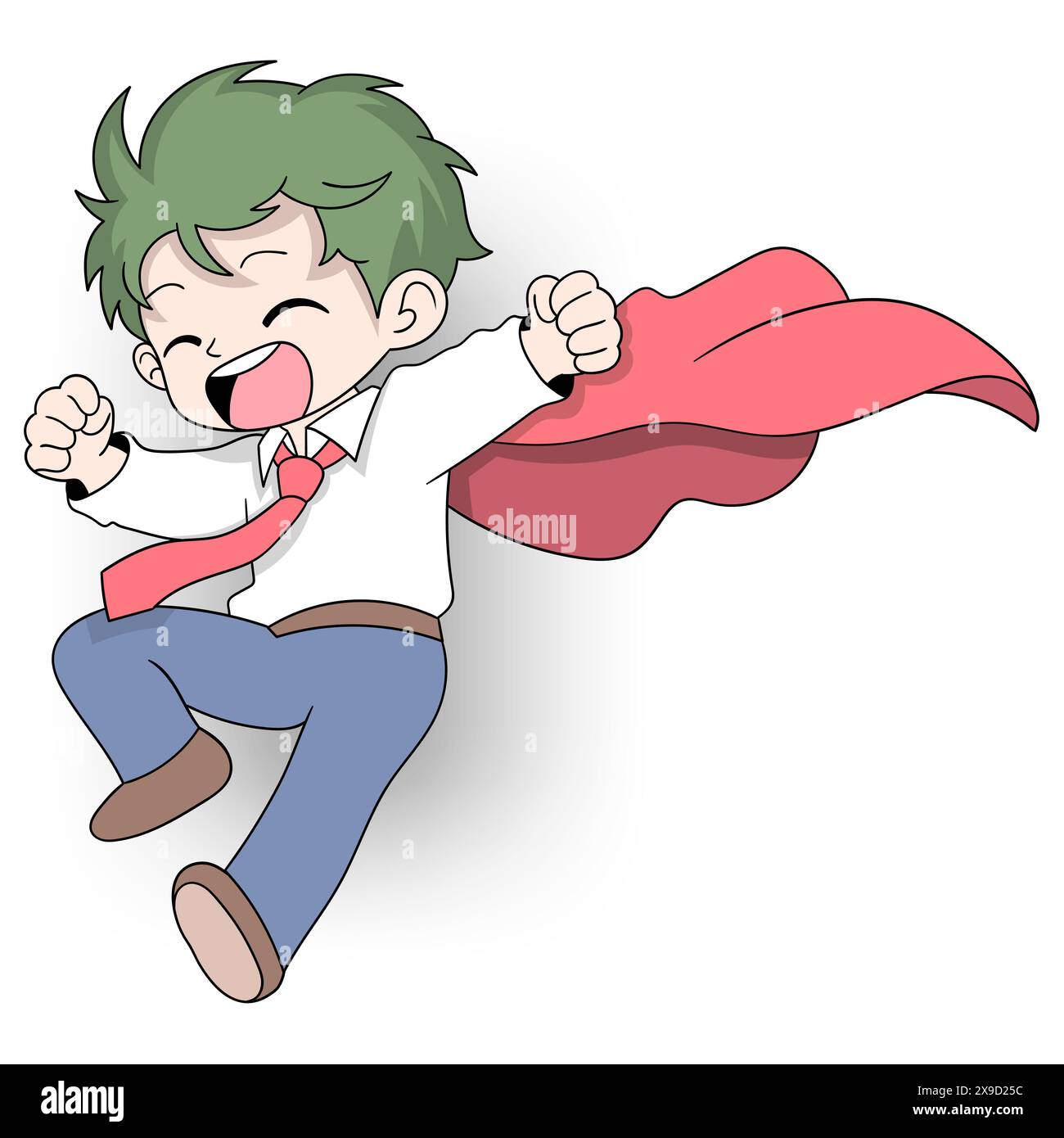 doodle cartoon people expression, happy workers flying like superman ...