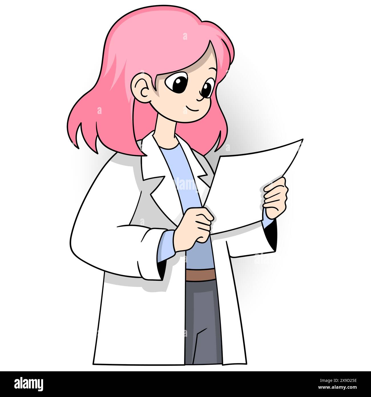cartoon doodle of medical and health worker, beautiful doctor is ...