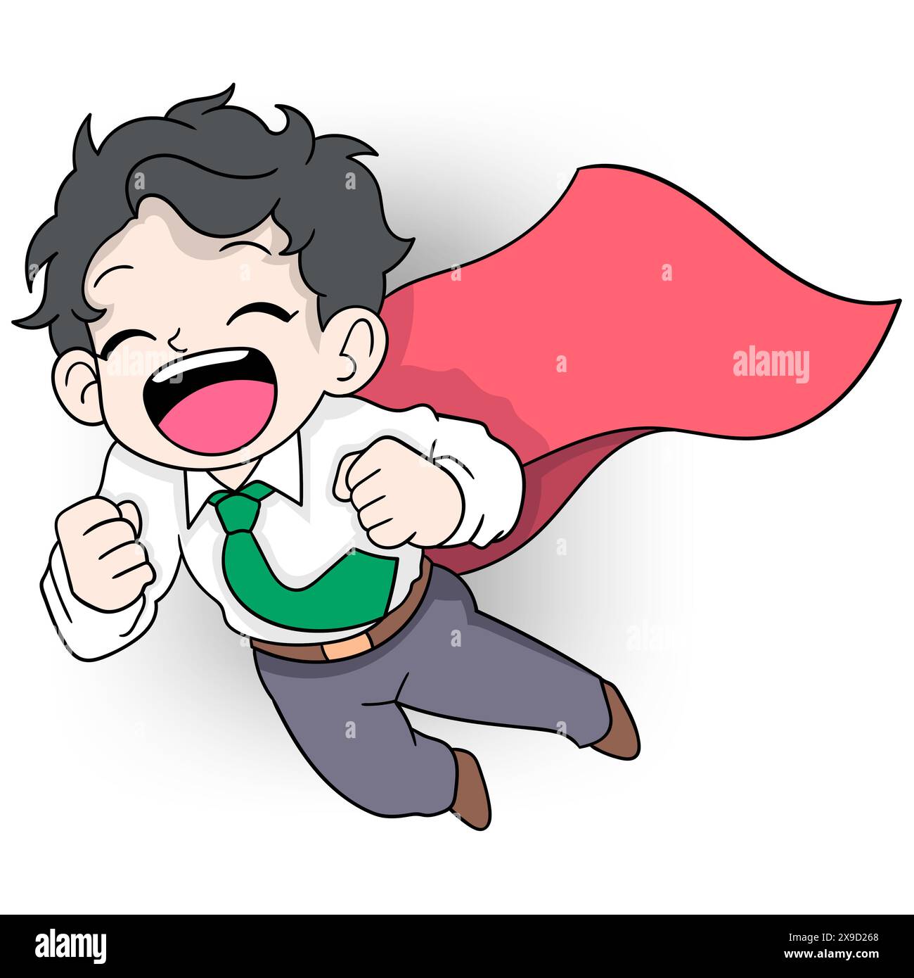 doodle cartoon people expression, happy workers flying like superman ...