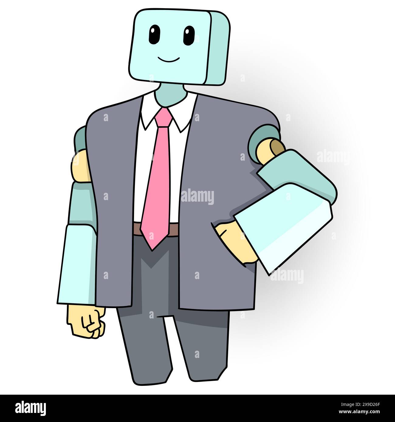 future artificial intelligence cartoon doodle, robot as a company ...