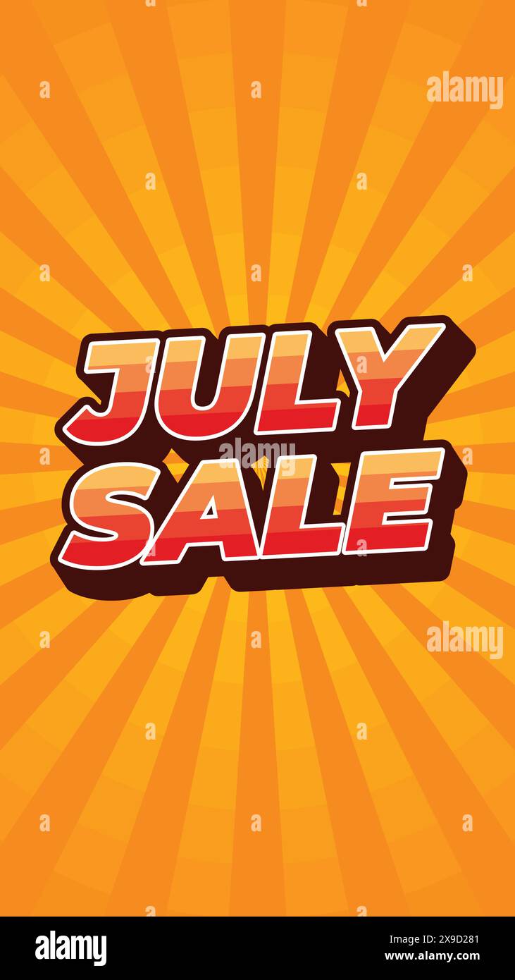July sale. Text effect design in 3d style with portrait orientation ...