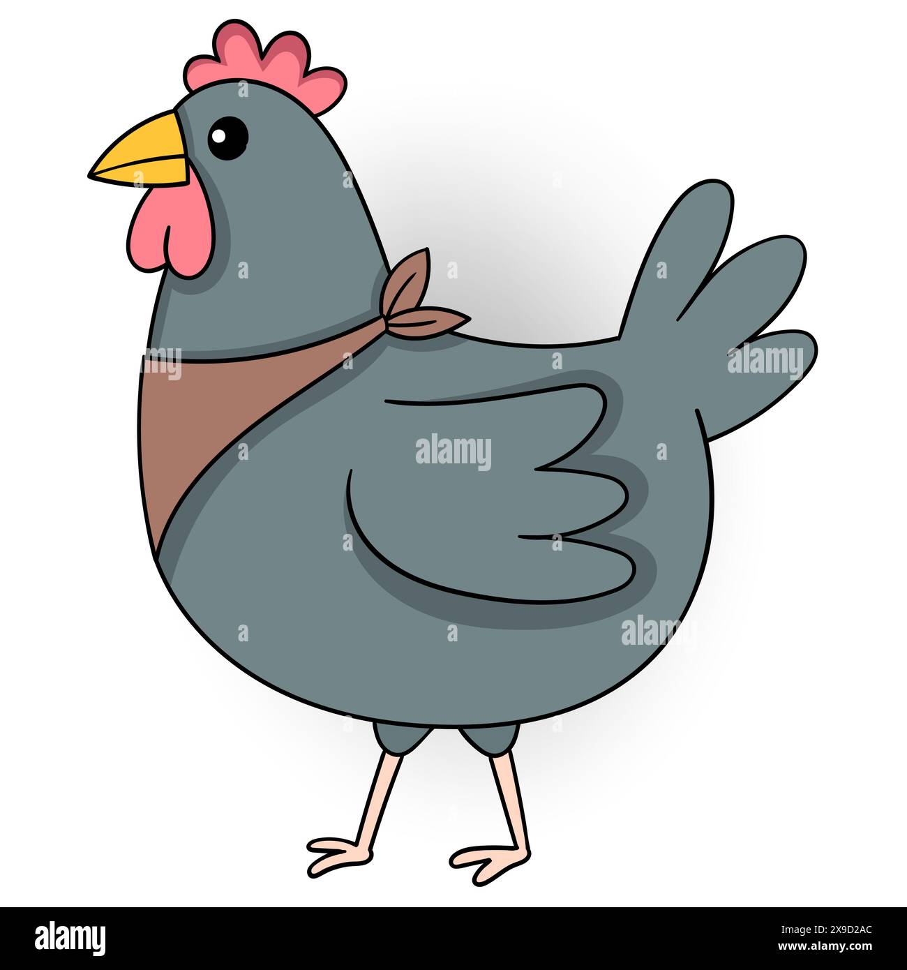 cartoon doodle of farm animal activities, a hen is walking alone ...