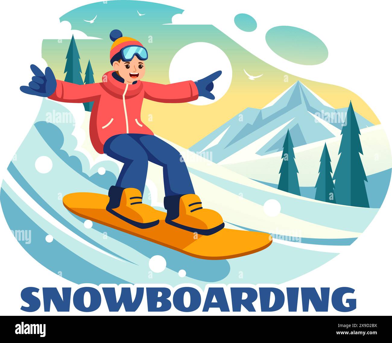 Snowboarding Vector Illustration Featuring People Sliding and Jumping ...