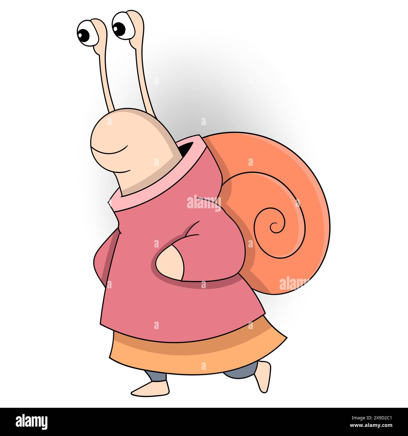 Cute cartoon animal doodle, female snail walking slowly towards its ...