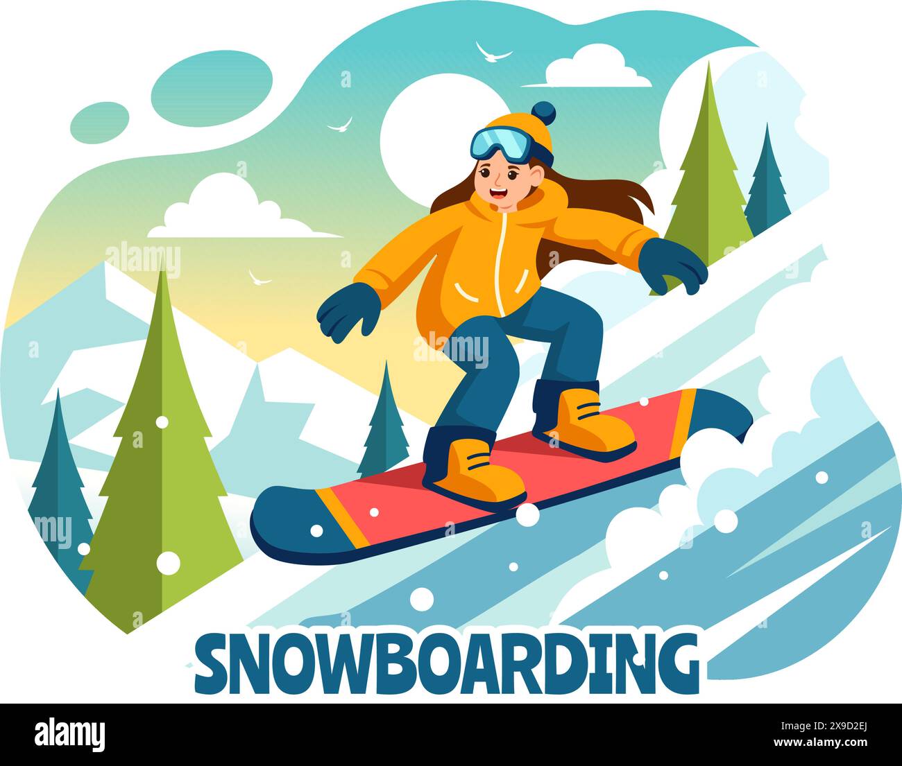 Snowboarding Vector Illustration Featuring People Sliding and Jumping ...