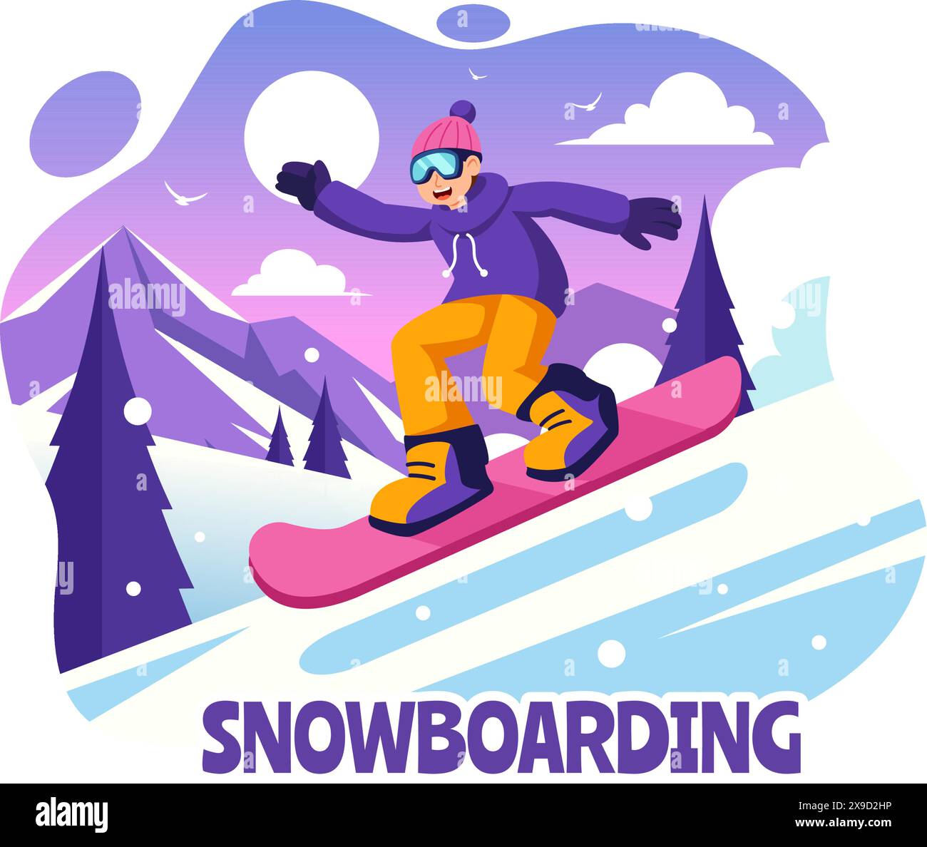 Snowboarding Vector Illustration Featuring People Sliding and Jumping ...