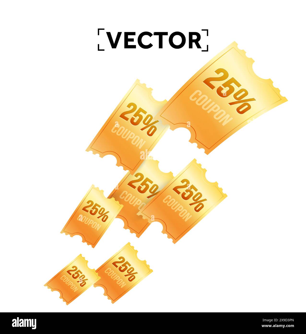 3d golden coupons flying up with percentage off, isolated on white ...