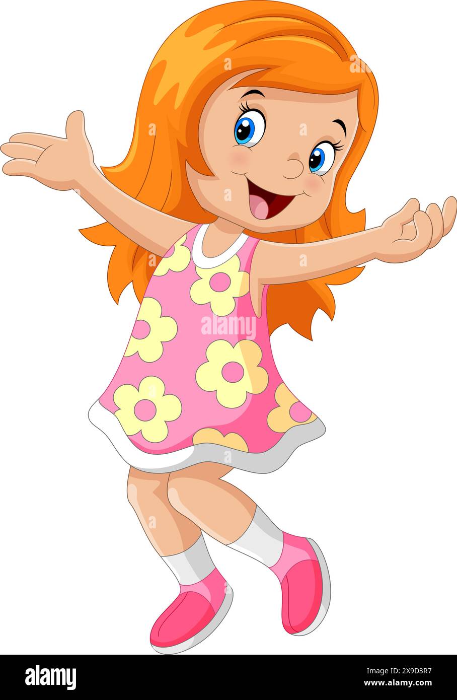 Happy girl jumping cartoon on white background Stock Vector Image & Art ...