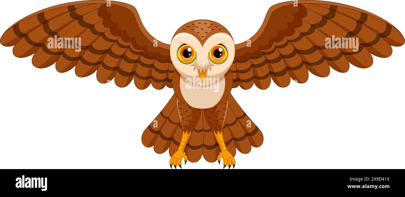 Vector illustration of cute cartoon owl flying isolated on white ...