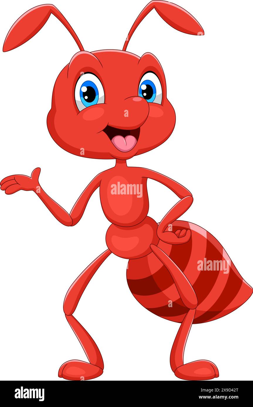 Vector illustration of Happy ant cartoon on white background Stock ...