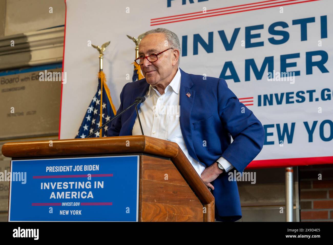 Senate Majority Leader, Chuck Schumer speaks during a clean energy ...