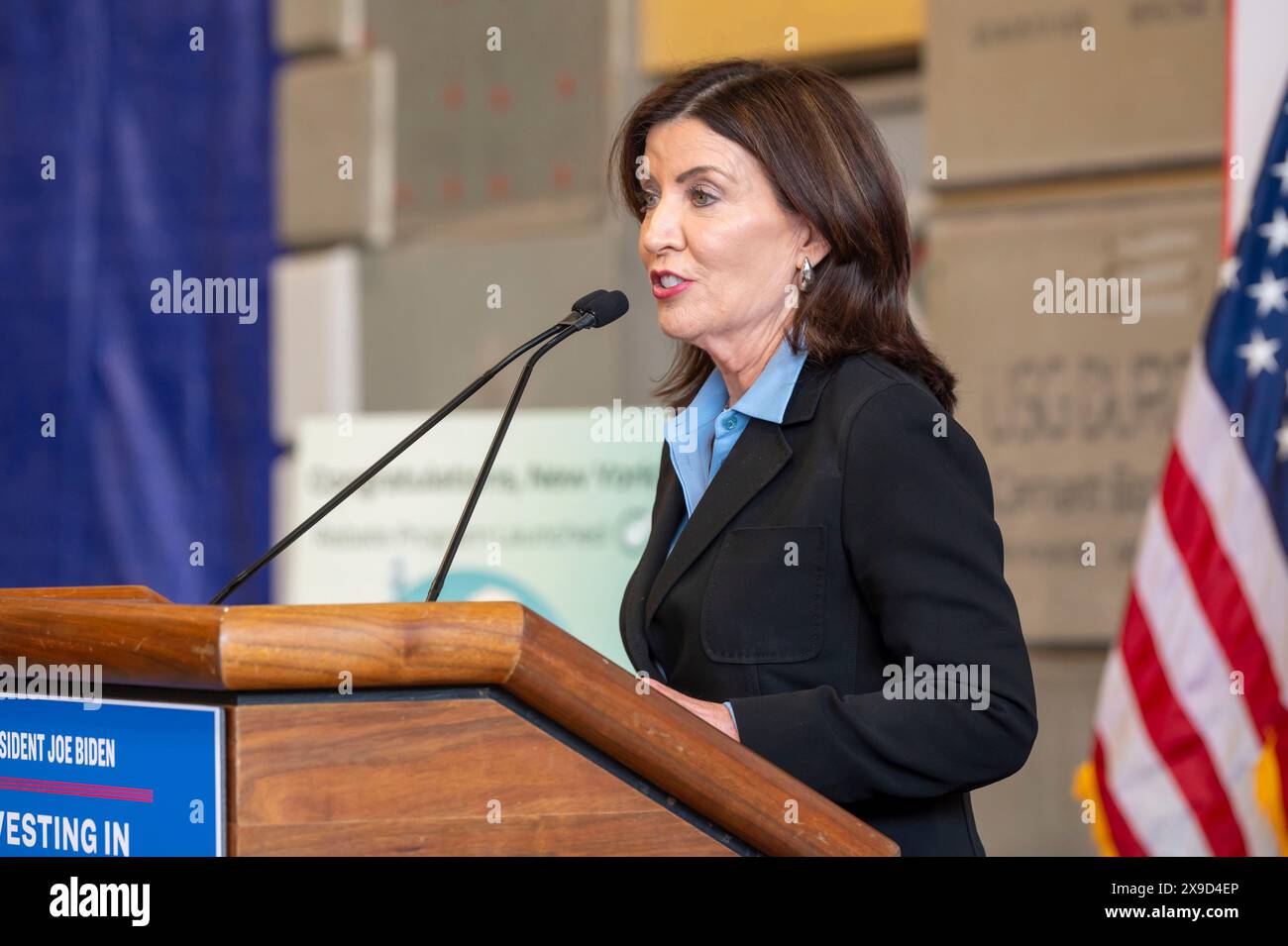 New York State Governor Kathy Hochul speaks during a clean energy ...