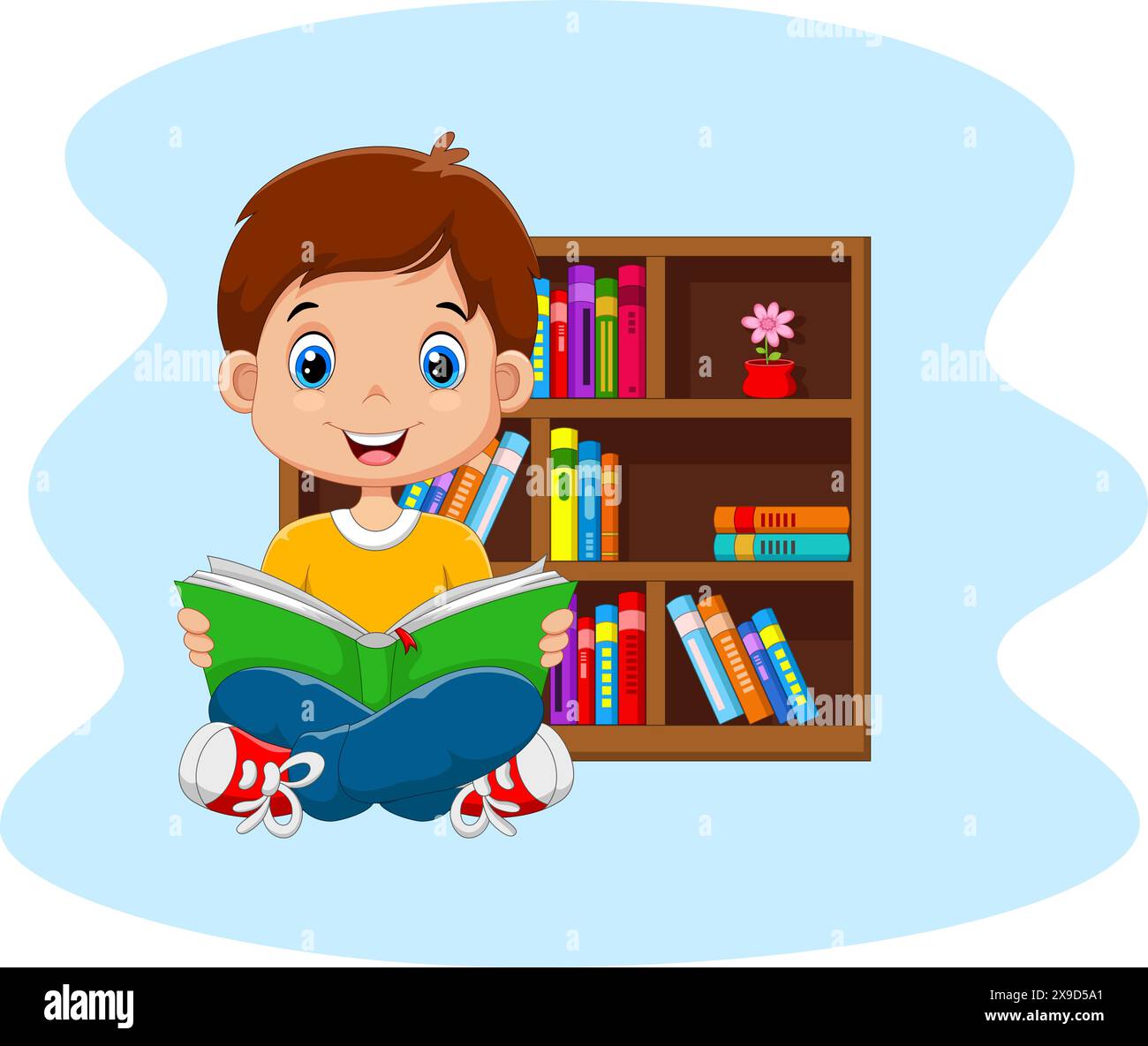Vector illustration of a Kid Reading a Book Stock Vector Image & Art ...