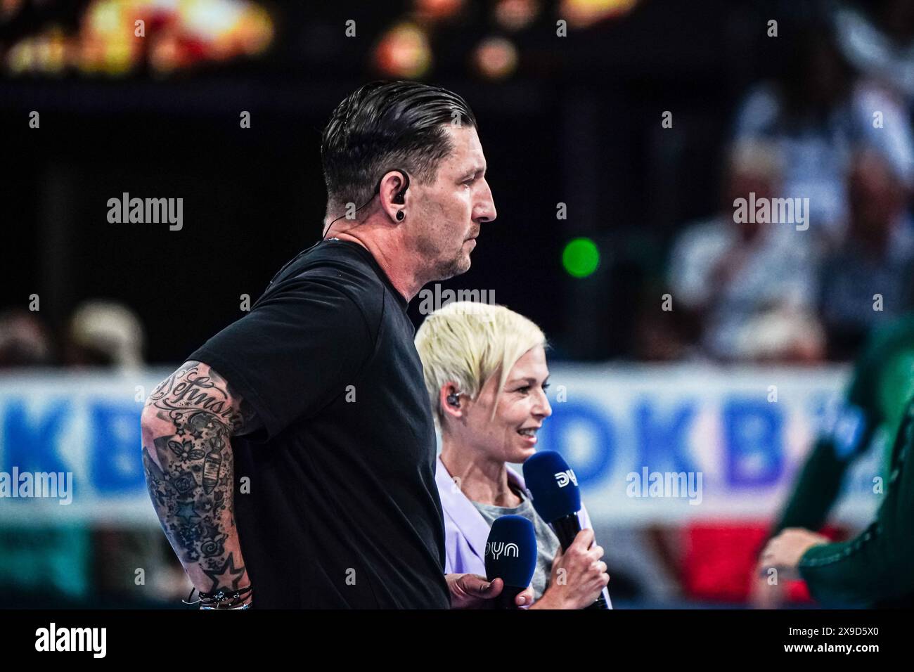 Stefan Kretzschmar und Dyn-Moderatorin Anett Sattler GER, THW Kiel vs ...