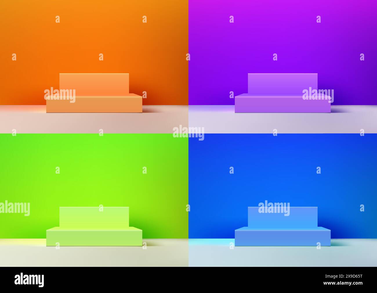 Showcase 3D stage design, Featuring a sleek vibrant color podium on a ...