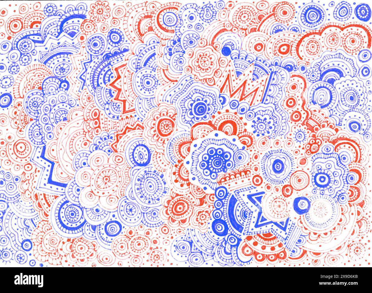 Abstract monochrome background. Red, blue outline on white background ...