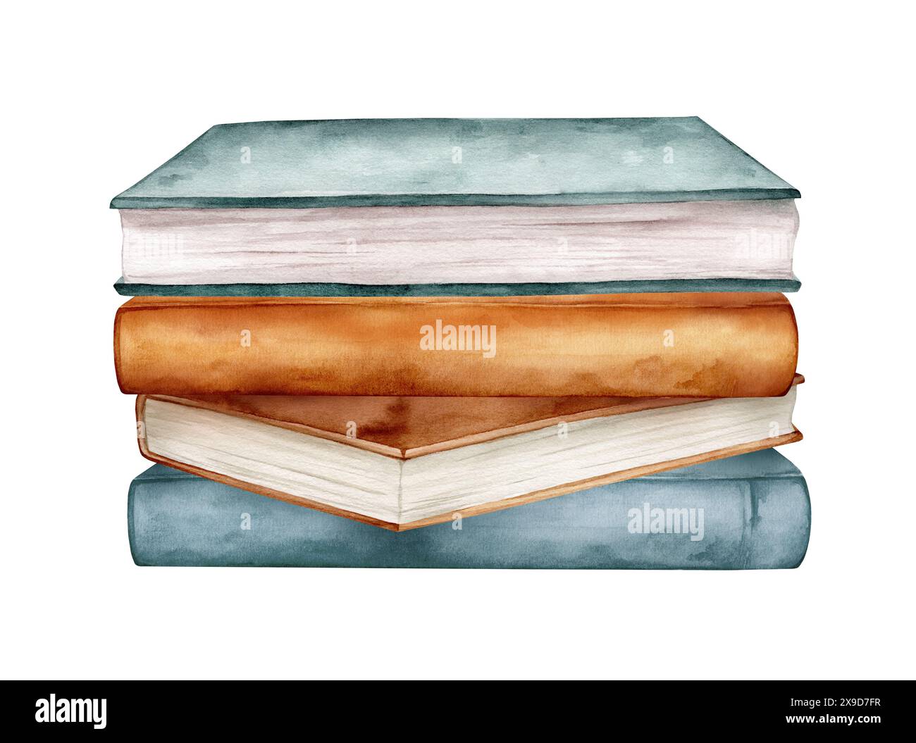 Watercolor illustration stacks of books for reading, pile of textbooks ...