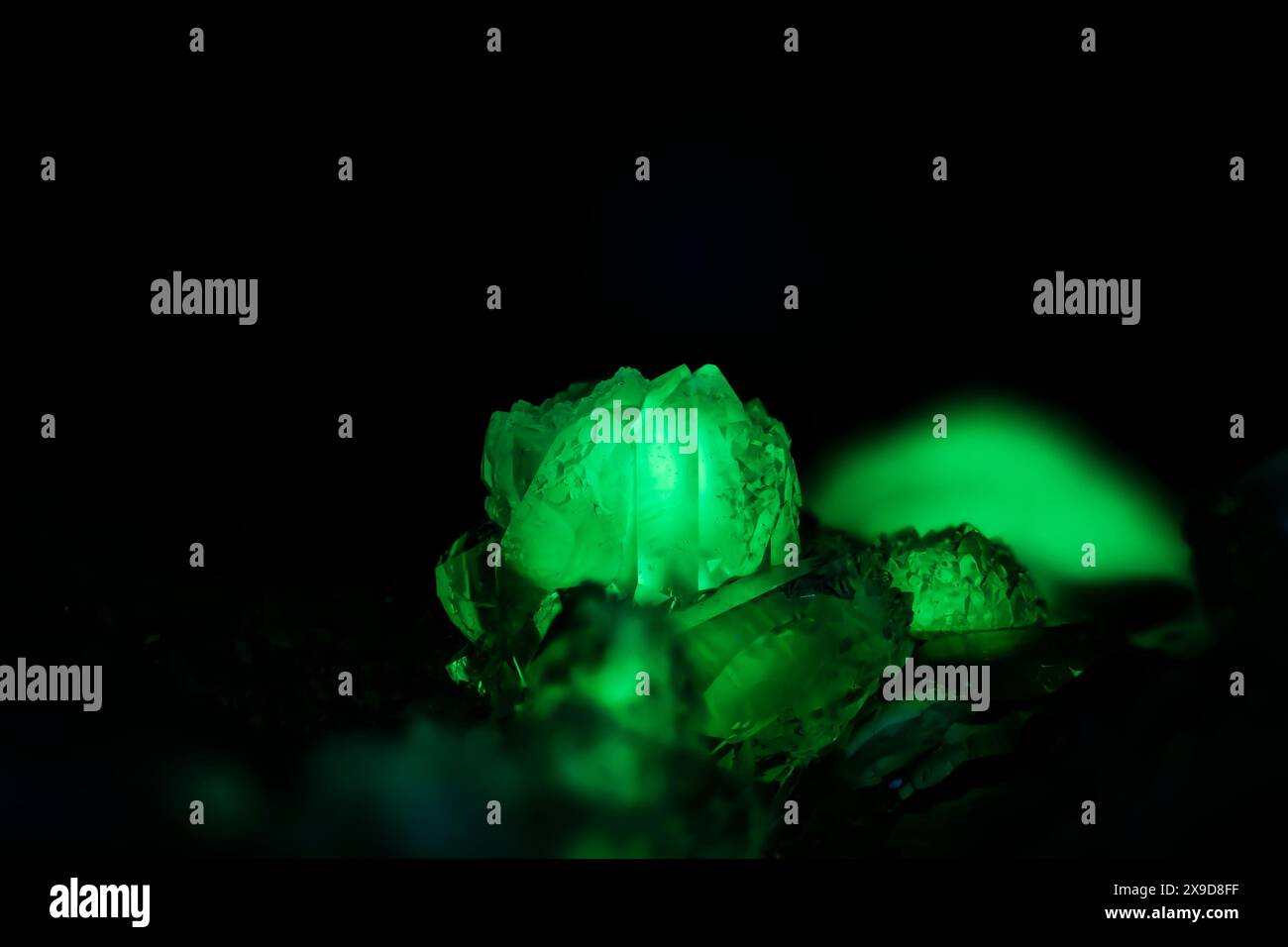 Calcite under Short wave ultraviolet appearing green. Specimen From ...