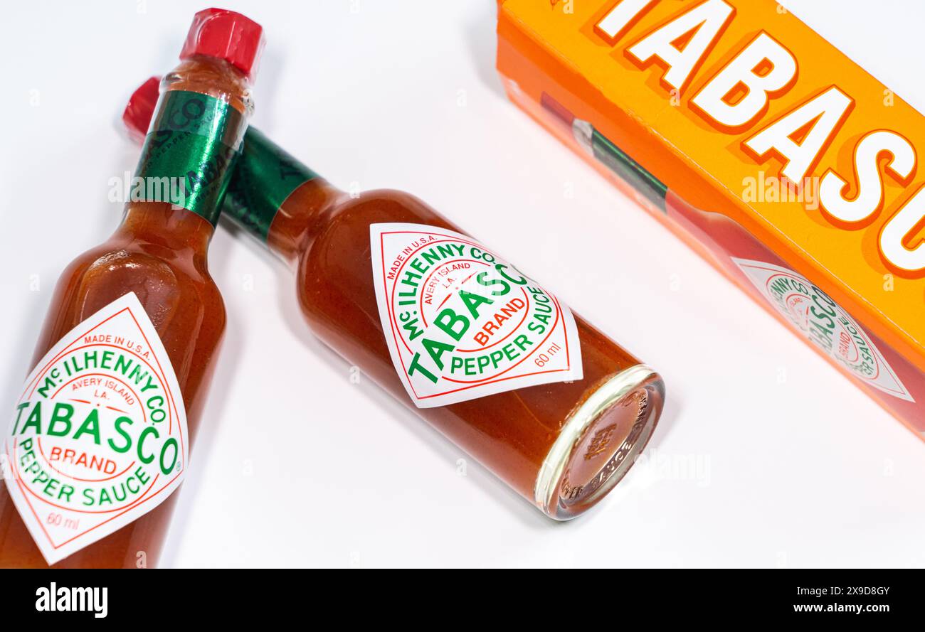 Two bottles of Tabasco Pepper Sauce on white background Stock Photo - Alamy
