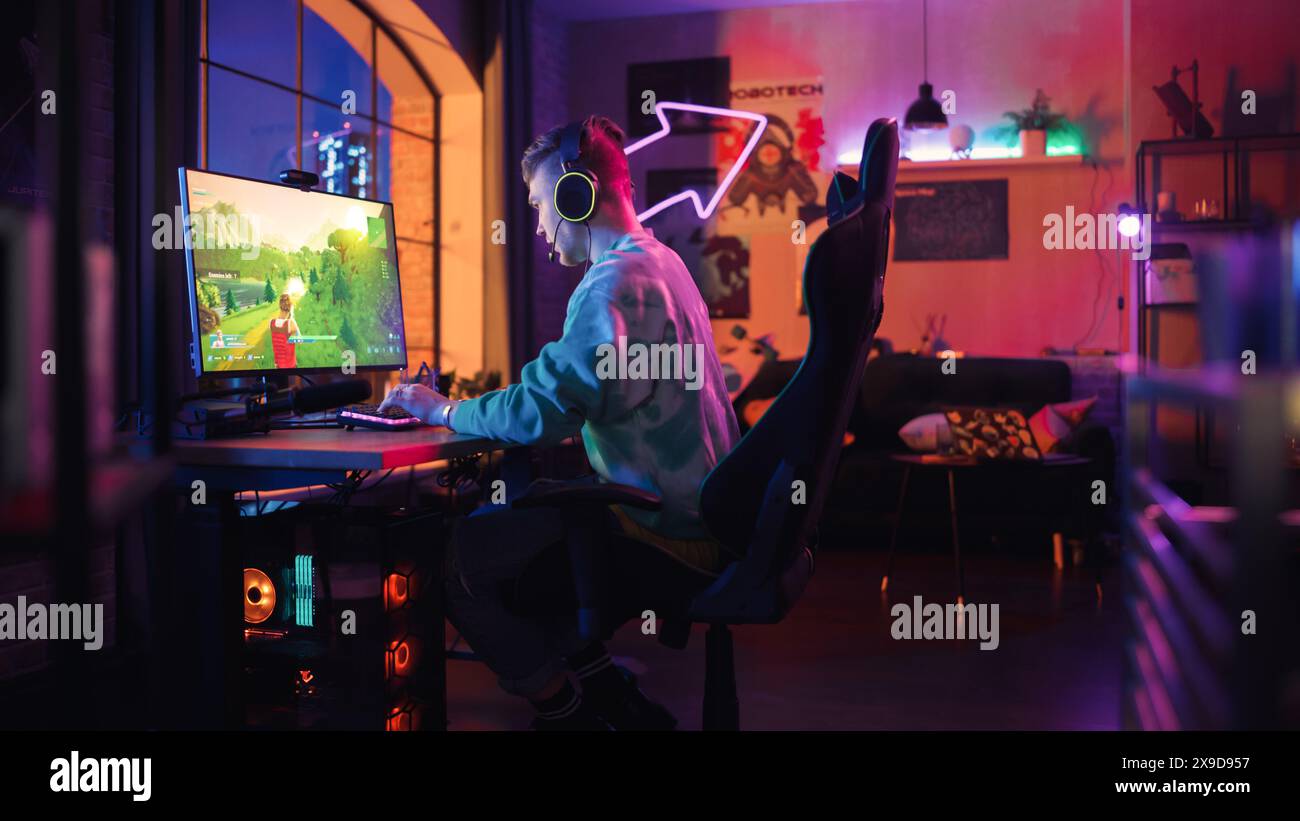 Professional eSports Gamer Winning Online Tournament. 3D Shooter Video ...