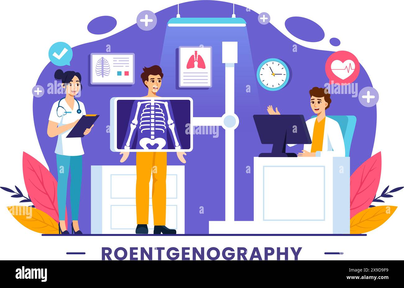 Roentgenography Vector Illustration with Fluorography Body Checkup ...