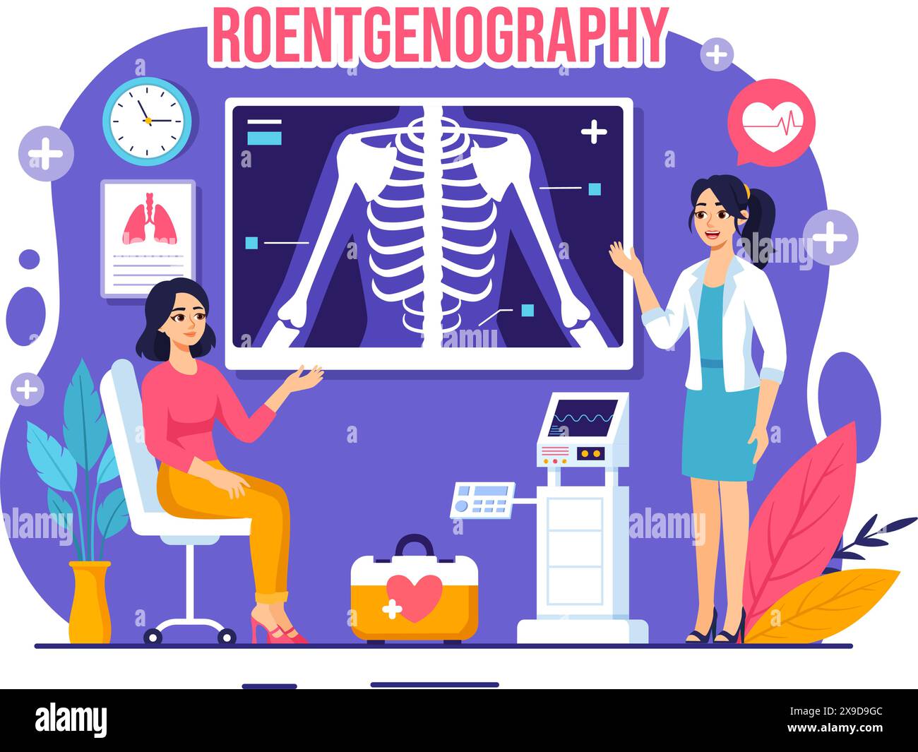 Roentgenography Vector Illustration with Fluorography Body Checkup ...