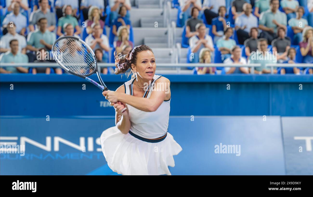Female Tennis Player Hitting Ball with a Racquet During Championship ...
