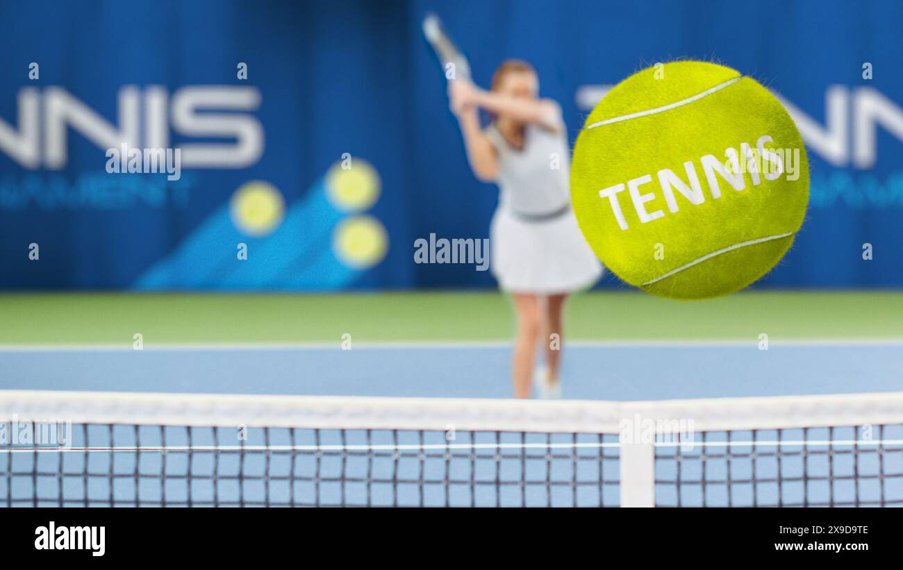 Female Tennis Player Hitting Ball with a racquet, 3D Special Effect ...