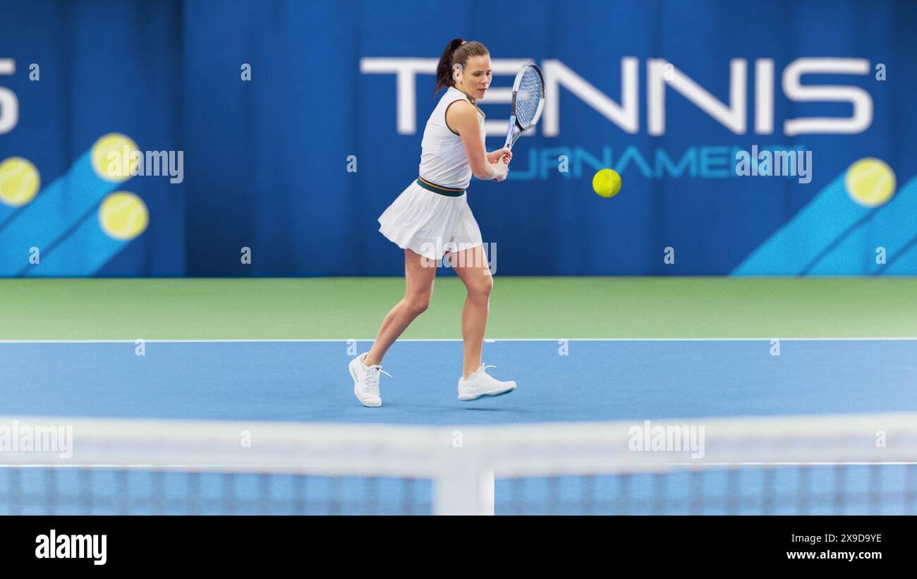Female Tennis Player Hitting Ball with a Racquet During Championship ...
