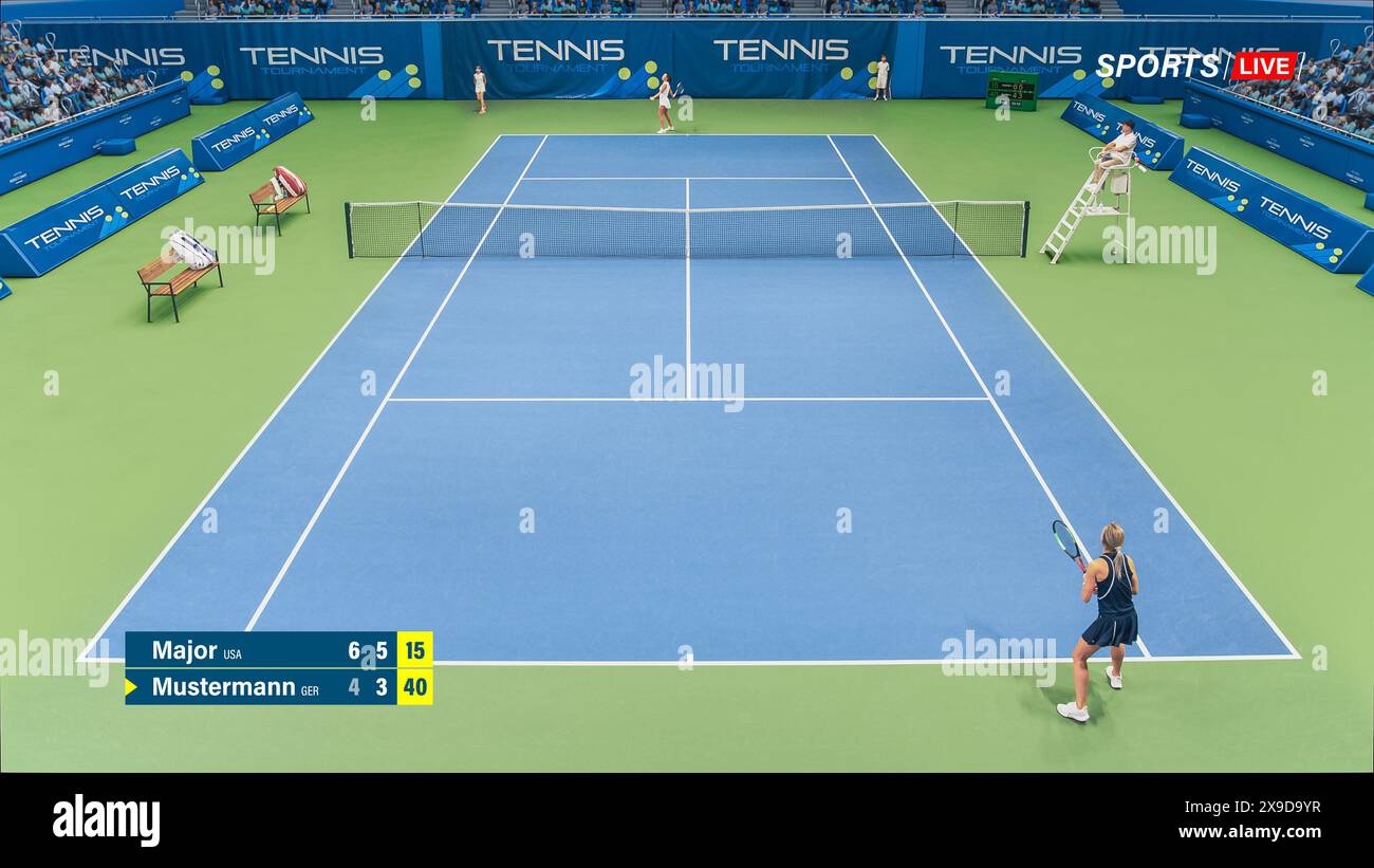 Tennis Championship Match Sports TV Broadcast Montage. Two Female ...