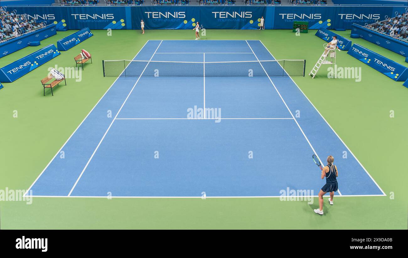 Sports TV Broadcast of Female Tennis Championship Match Full Set. Two ...