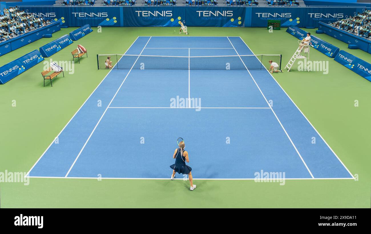 Sports TV Broadcast of Female Tennis Championship Match Full Set. Two ...