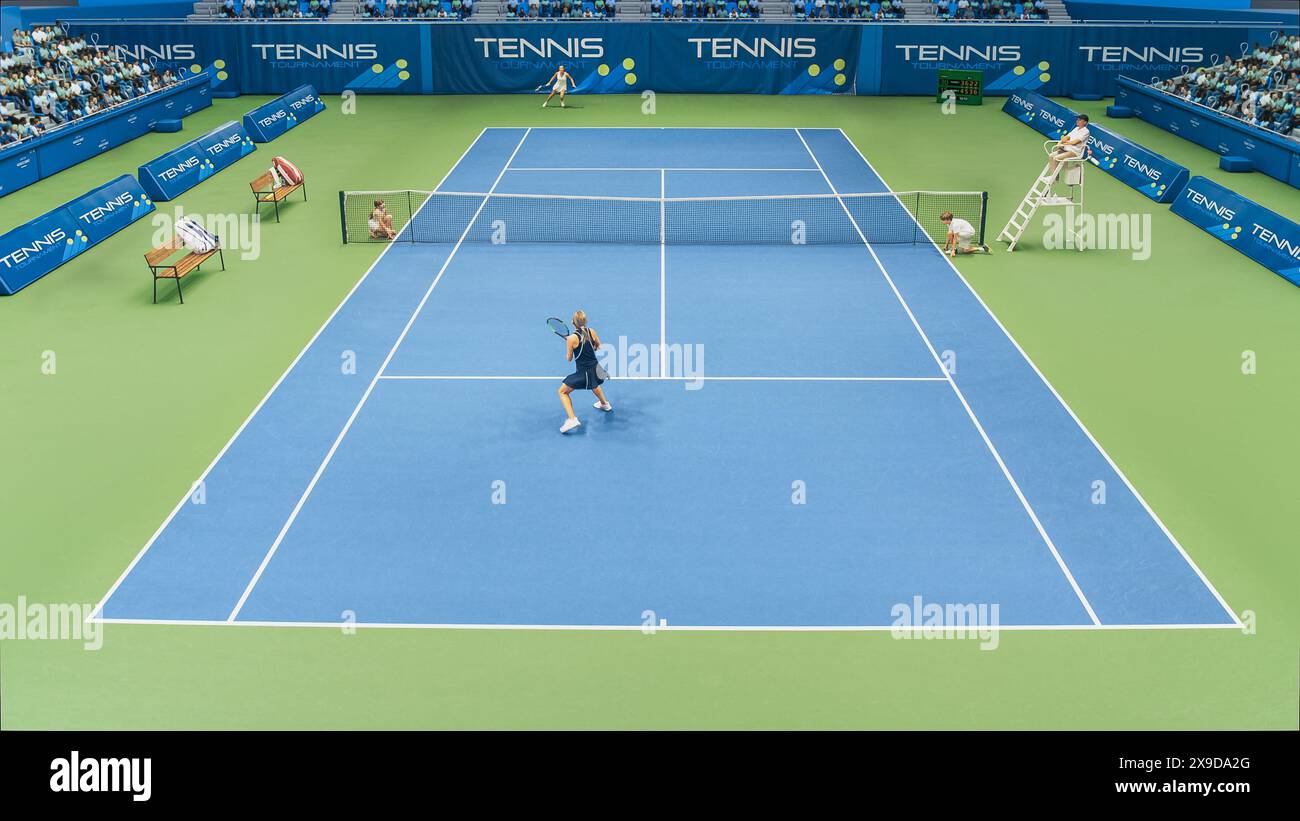 Sports TV Broadcast of Female Tennis Championship Match Full Set. Two ...