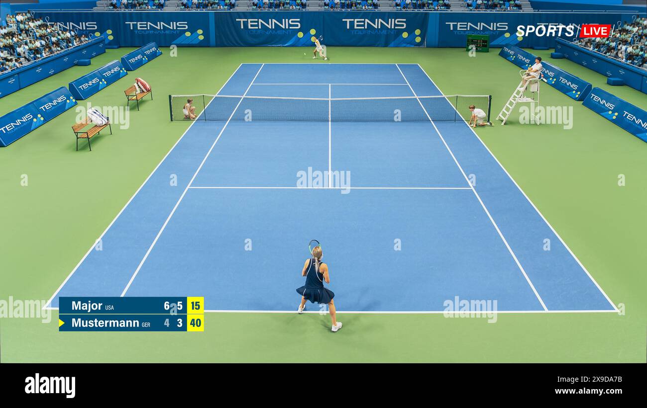 Tennis Championship Match Sports TV Broadcast Montage. Two Female ...