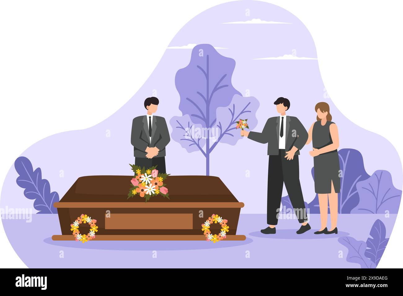 Funeral Ceremony Vector Illustration of Sad People in Black Clothes ...