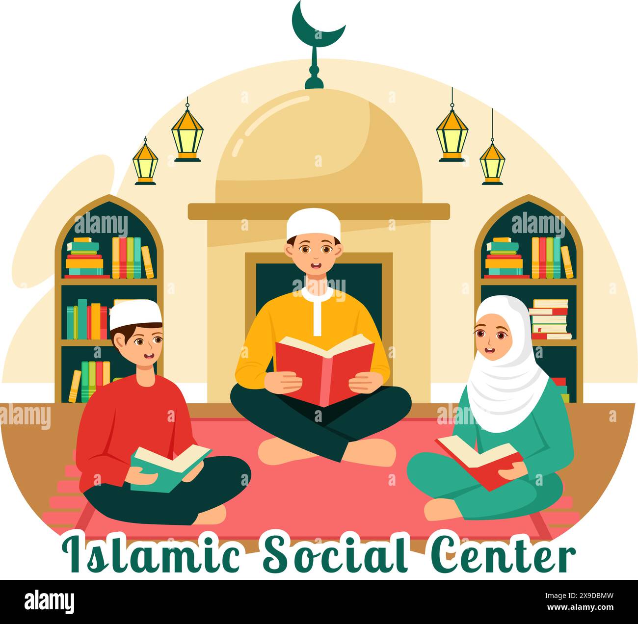 Islamic Social Center Vector Illustration Featuring Mosques ...