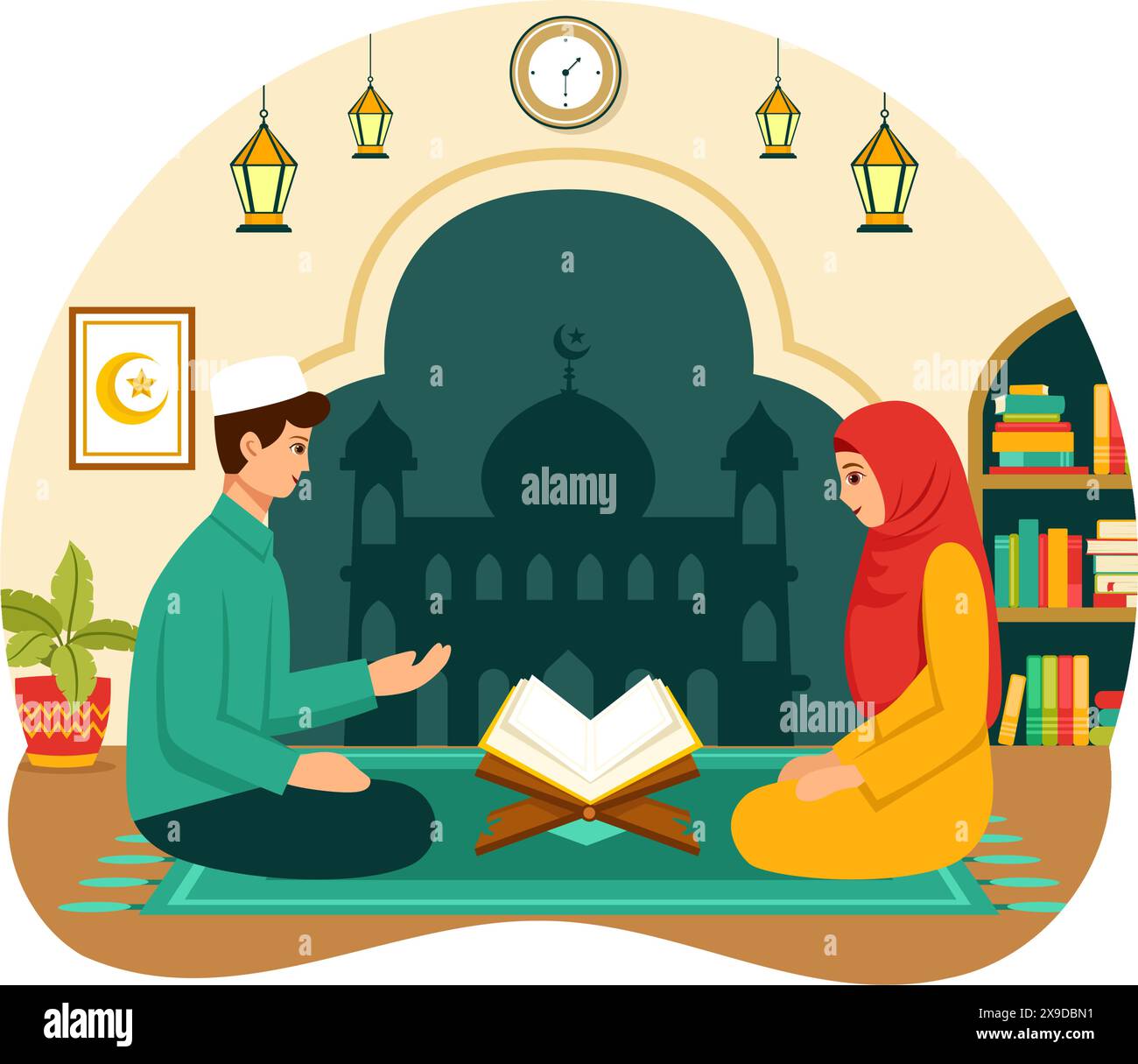 Islamic Social Center Vector Illustration Featuring Mosques ...