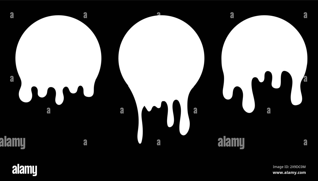 Paint drip circle labels. White paint liquid. Ink drop set. White ...