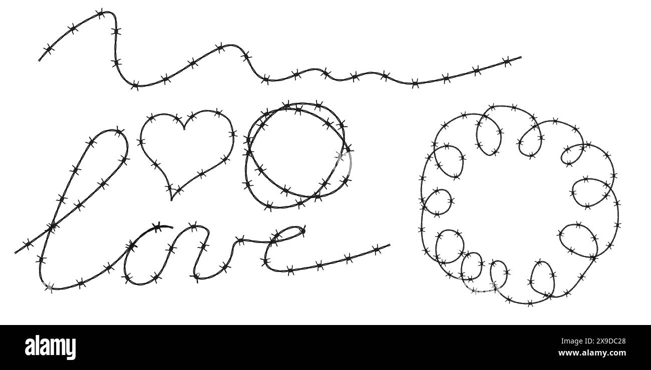 Twisted barbed wire silhouettes set in rounded and square shapes ...