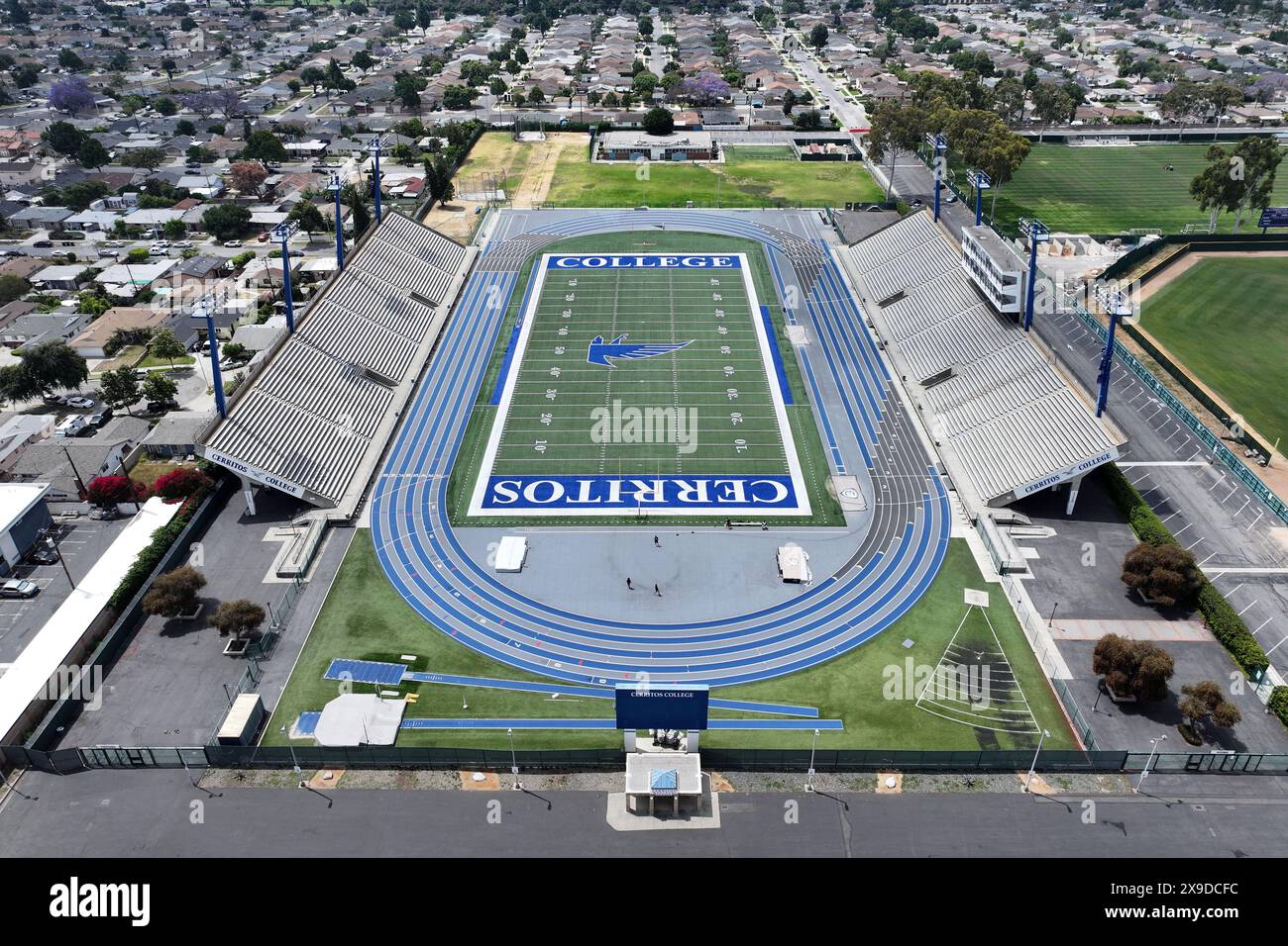 A general overall aerial view of the Football field and track at Falcon ...