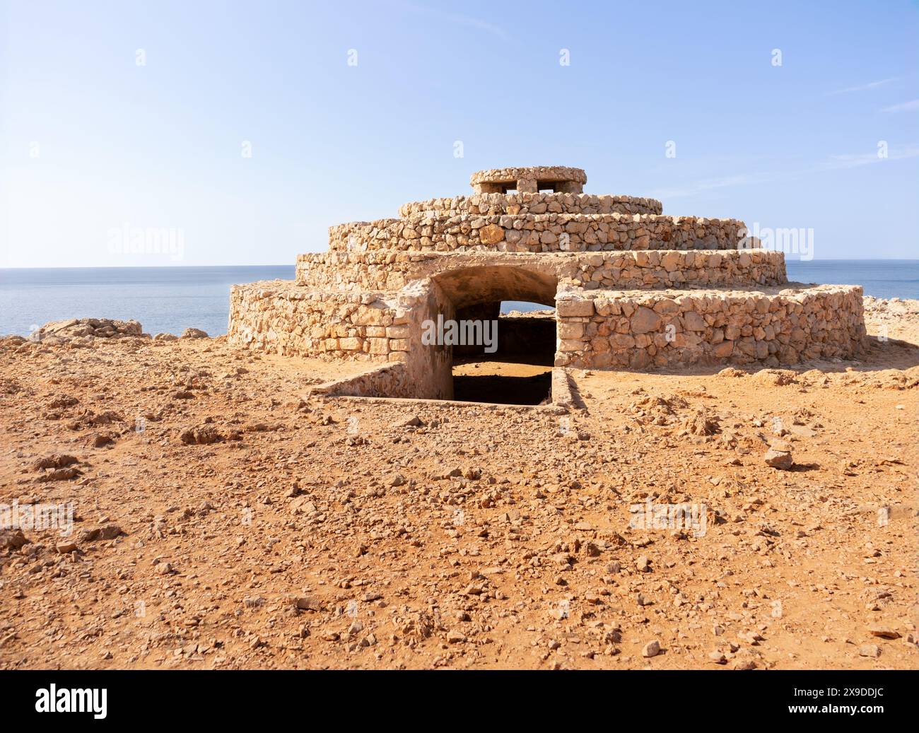 Entrance door to a bunker built of stone for defense in the Spanish ...