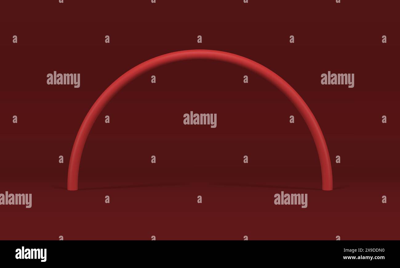 Red curved rod arch 3d decor element showcase studio background ...