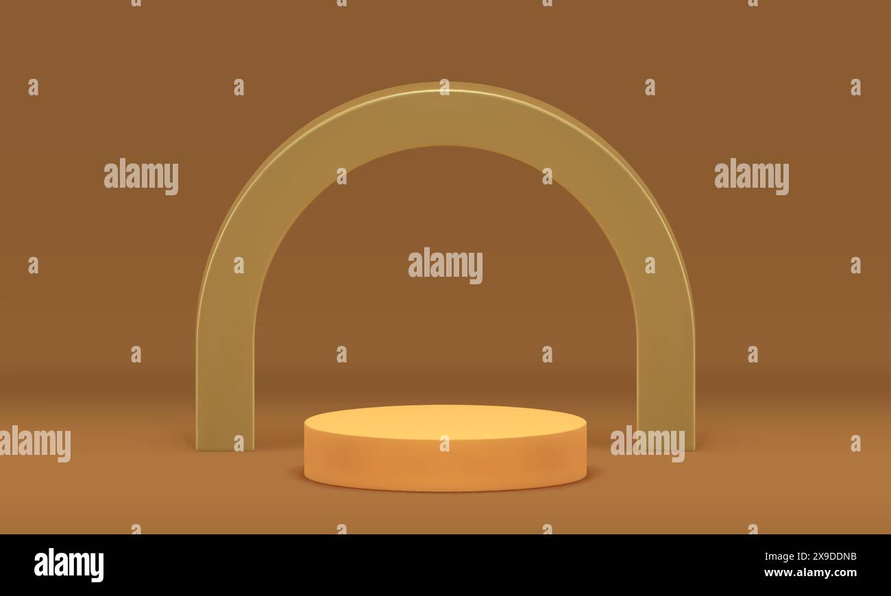 Cylinder 3d stage award arena with golden curved arch beige studio ...
