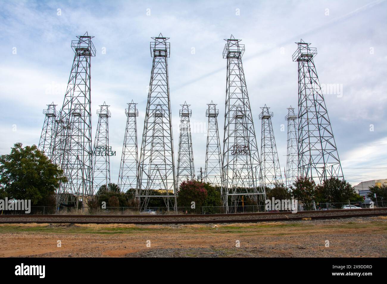 Iron oil derricks in the World's Richest Acre Park in downtown Kilgore ...