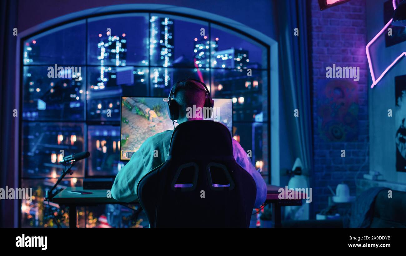 Back of the Head Angle of a Successful eSports Gamer Playing a Video ...