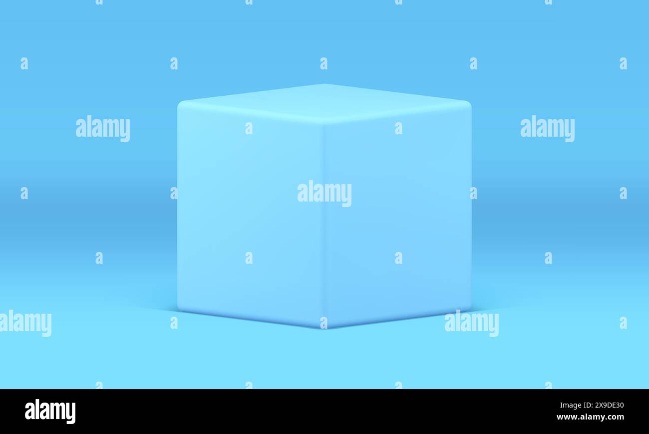 Blue 3d cube squared box decor element pedestal for product presentation design realistic vector ...