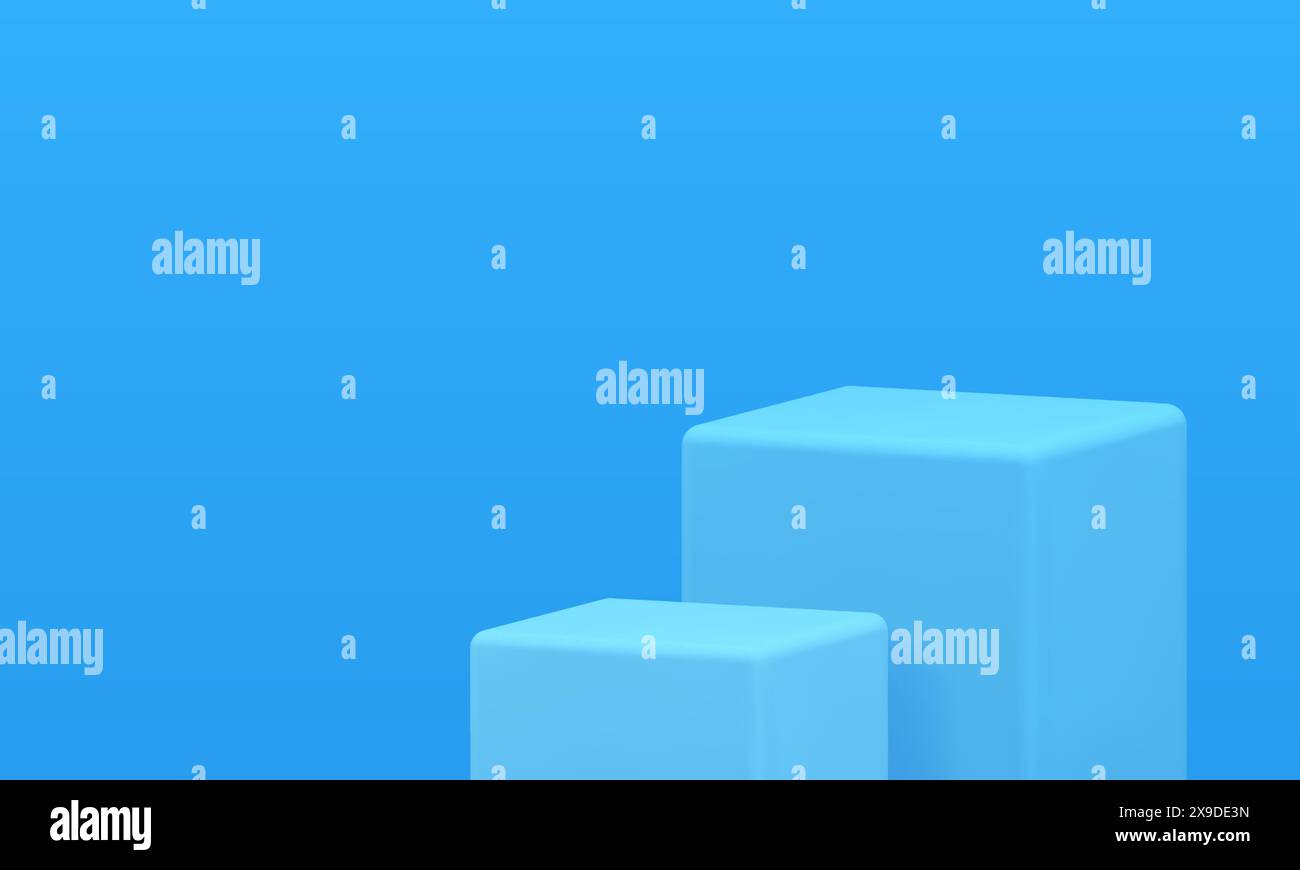 Two cubes 3d stage geometric podium level stairs blue studio background ...